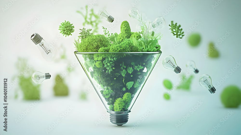 3D Sustainable Innovation Funnel Animation with Green Lightbulbs ...
