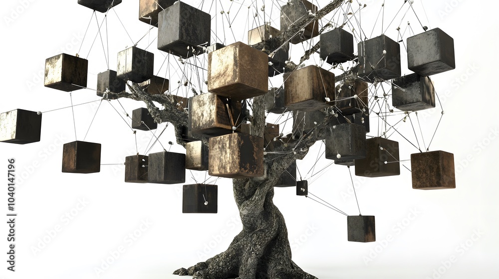 A 3D decision tree diagram, showing distinct nodes and branches ...