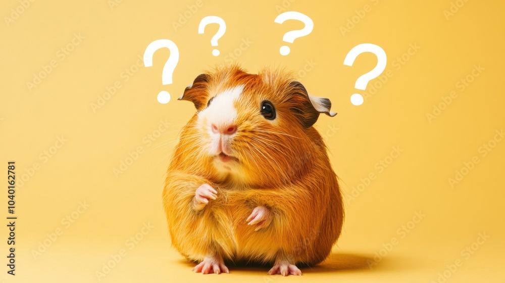 Fluffy guinea pig looking utterly confused with question marks circling ...