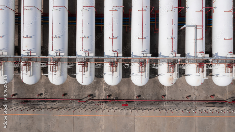 Aerial view gas storage tank and pipeline, Gas storage tank chemical ...