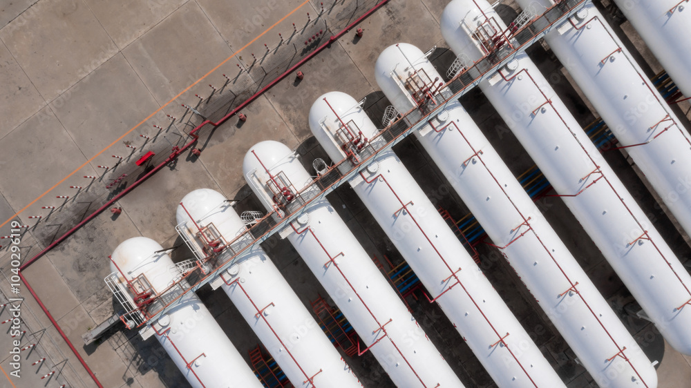 Aerial view gas storage tank and pipeline, Gas storage tank chemical ...