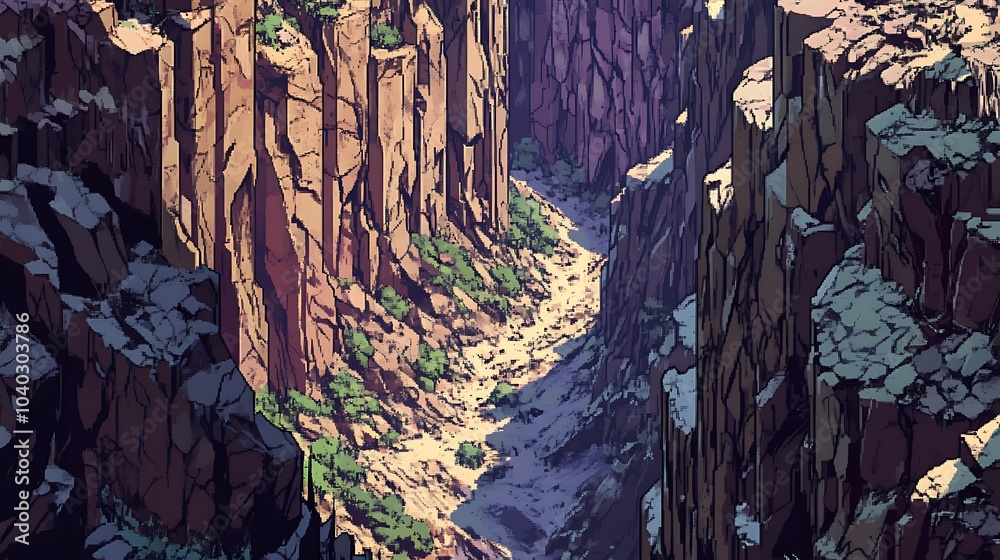 Pixel art DnD map showing a canyon with rocky cliffs and a narrow path ...
