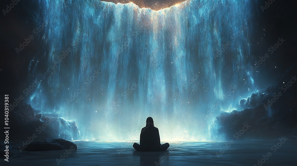 Enoch prayer beneath celestial waterfall divine water glowing as it ...