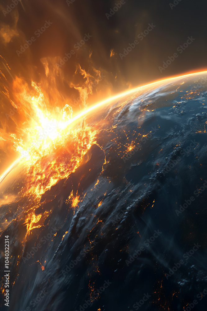 Molten surface of the sun with a solar flare from the star producing ...