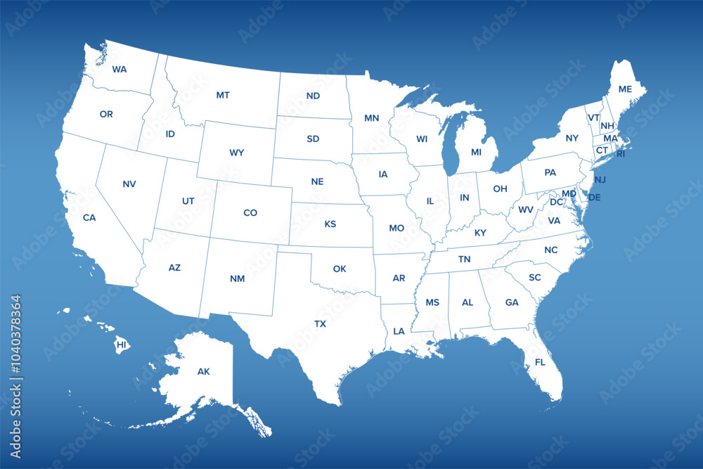 Poster The United States of America, blue political map – Wall Art ...