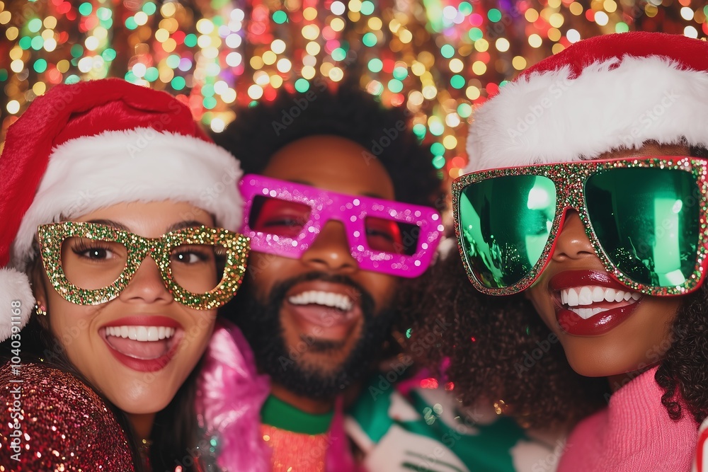diverse group of coworkers posing together at a photo booth during a ...