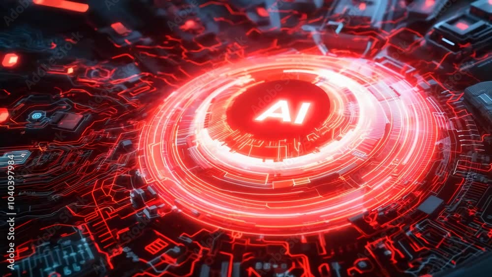 A high-tech AI interface with a glowing circular design on futuristic ...