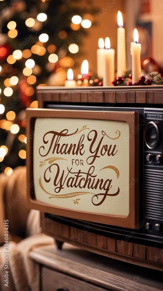 Old fashioned tv showing a gratitude message with a glowing christmas ...