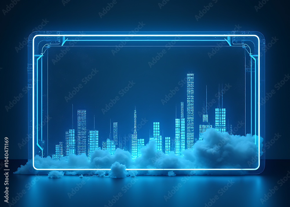 Floating digital border frame showcases growth data and cloud computing ...