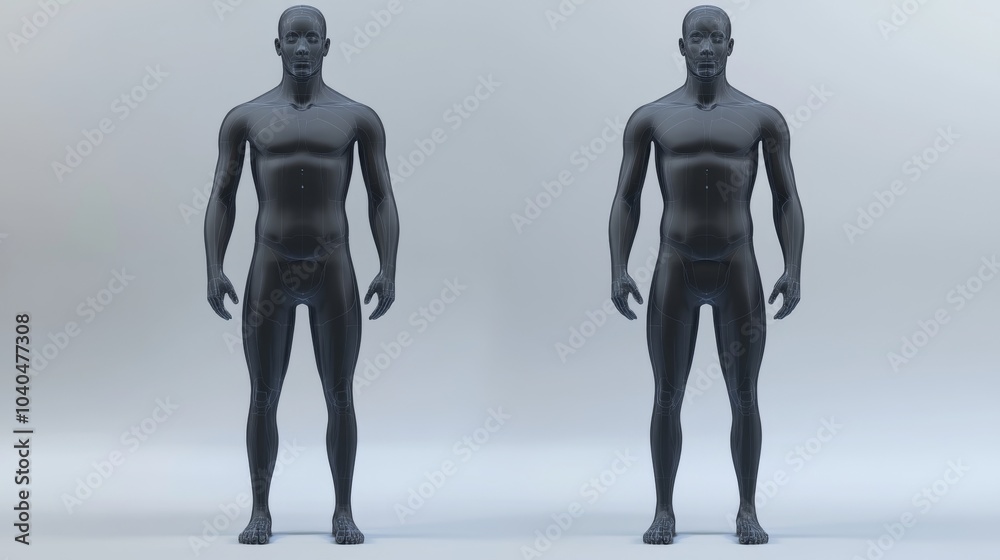 Two 3D human figures in a neutral pose showcasing body proportions and ...