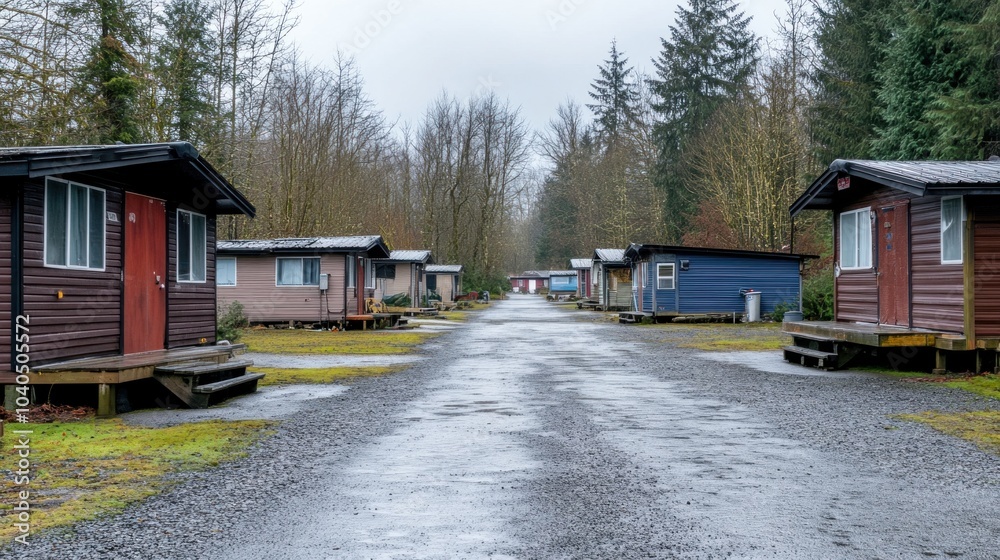 Mobile homes lined up in a trailer park, showcasing alternative housing ...