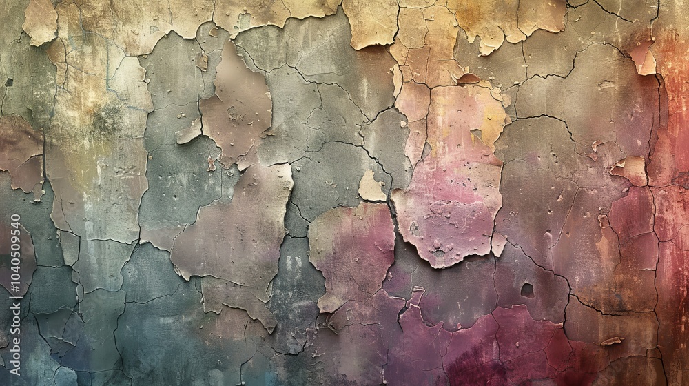 Rustic watercolor wall texture with cracked plaster effect, muted ...