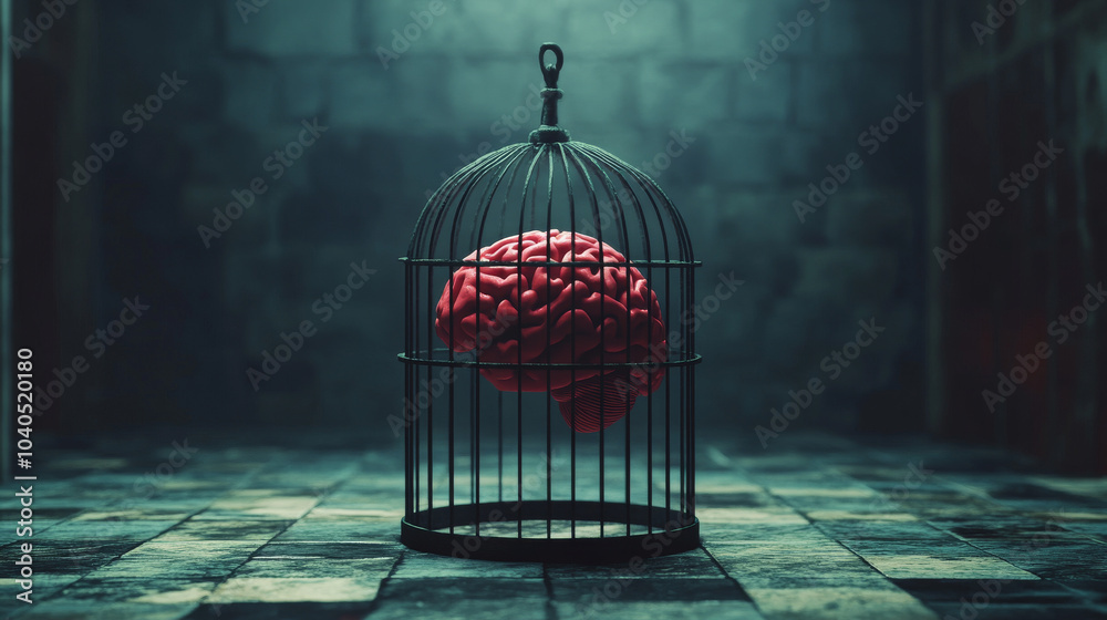 A human brain enclosed in a cage. Represents a closed mindset ...