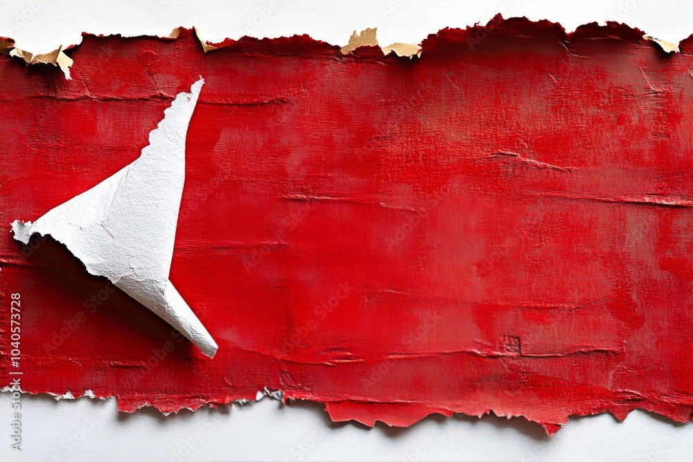 Torn red paper with a white patch revealing a textured background for ...
