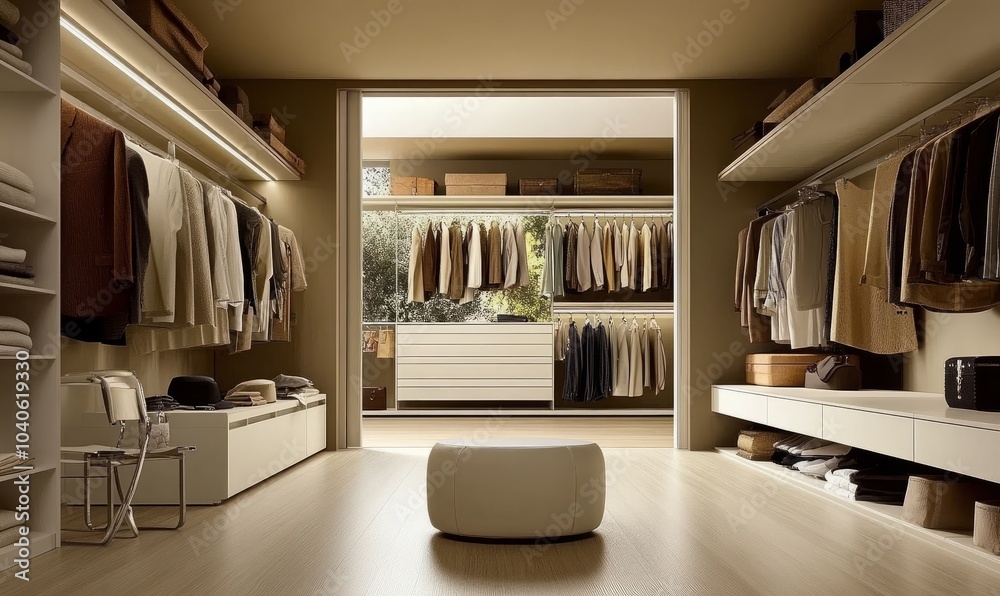Poster Minimal Dressing room and walk in closet with a white wardrobe ...