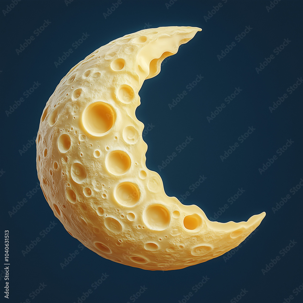 Crescent moon made of cheese. Cheesy moon. Moon made of cheese. Moon ...
