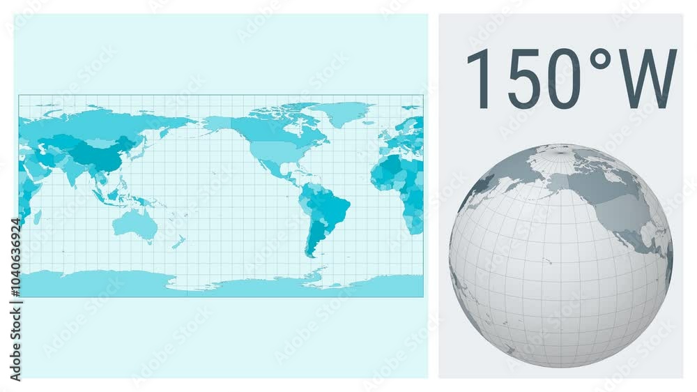 World Map Animation Equirectangular Plate Carree Projection Colored Countries Style