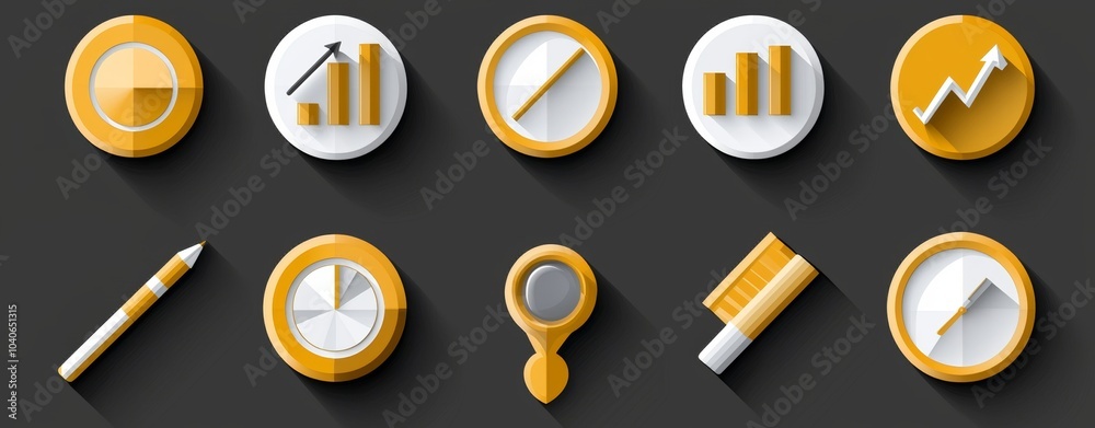 Pictograms for website and mobile app GUI of big data analysis. Simple ...