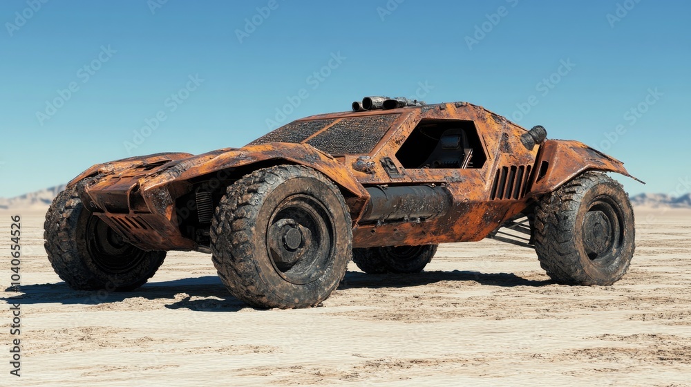 Rusty fantasy off road vehicle designed for a post apocalyptic future ...