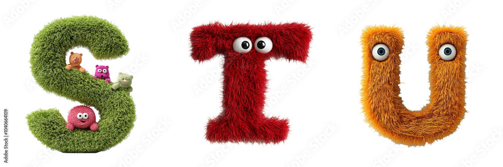 Letter S, T and U. Puppet Alphabet and Letters, childlike font. PNG ...