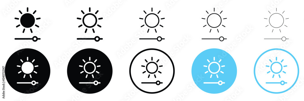 Set of light control icons. Bright slider, Brightness level, Contrast ...