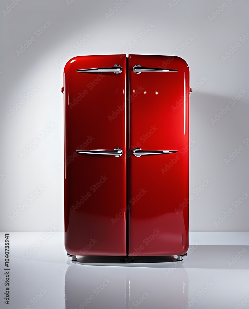 Red fridge or refrigerator isolated on white background. Modern home ...