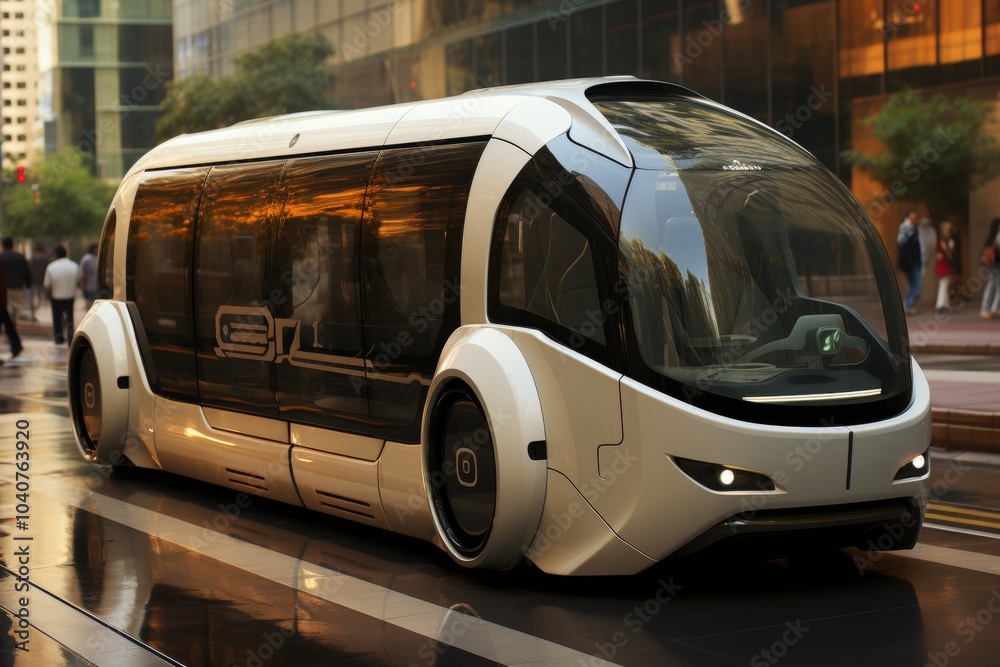 A futuristic electric bus design for urban transportation. The bus is ...