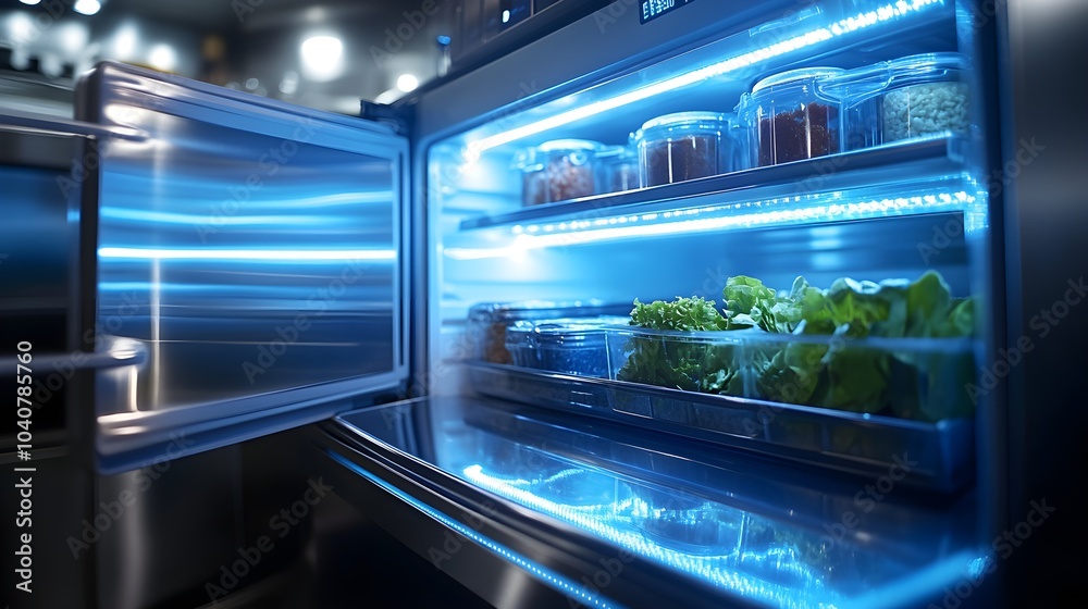 Luxurious frozen meal packaging with metallic silver and blue highlights, bold modern fonts ...