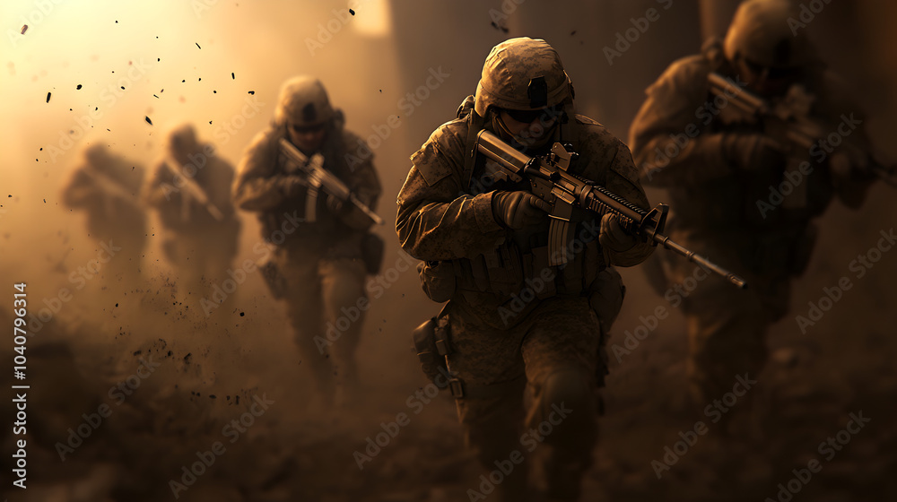 Two soldiers operating a machine gun from a bunker, tracer fire ...