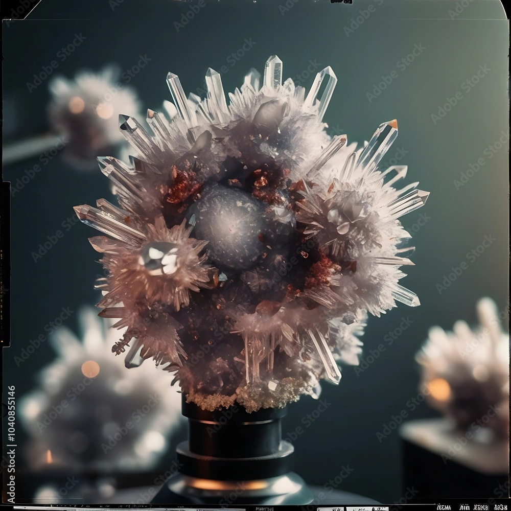 A magnified view of sodium crystals under a microscope, focusing on ...