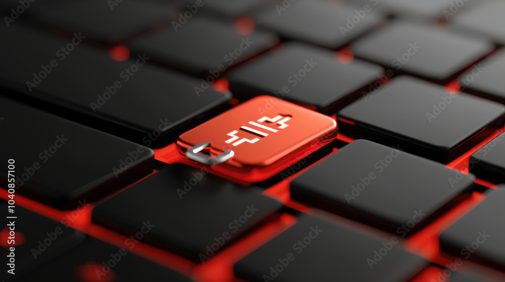 Digital representation of keyboard featuring prominent red key ...