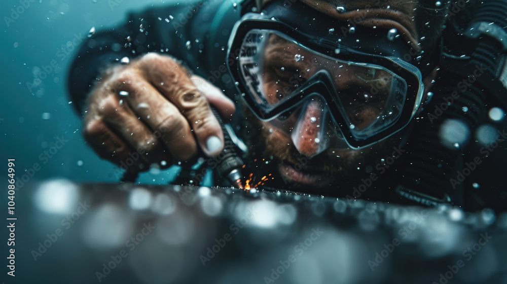 Diver welding underwater on steel beam, showcasing precision and skill ...