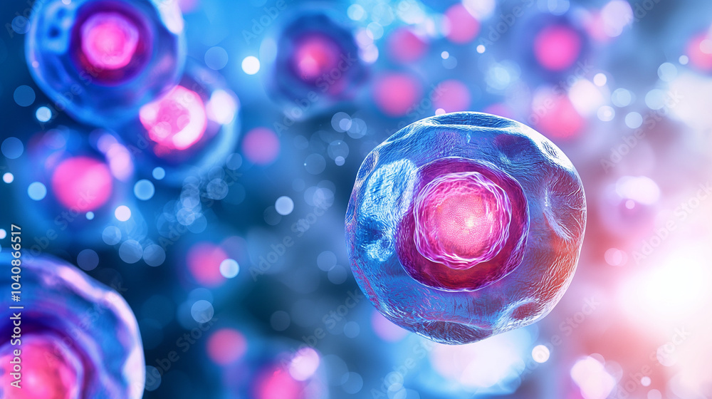 Microscopic view of a cell undergoing apoptosis, nucleus shrinking and ...