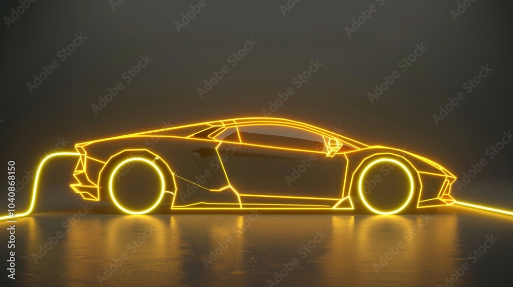 Neon Sports Car Model - a sleek and vibrant visual. The yellow neon ...