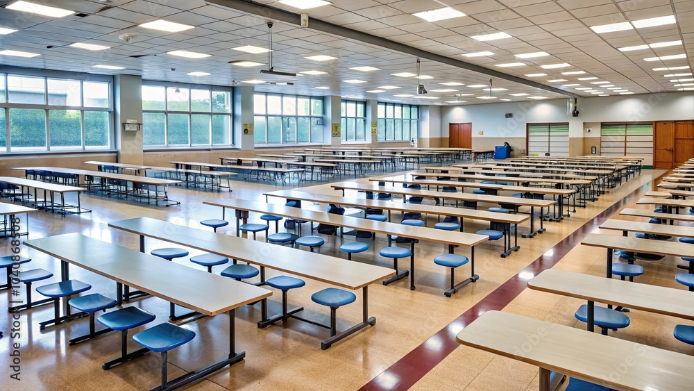 Empty school cafeteria with tables and seats, cafeteria, school, empty ...