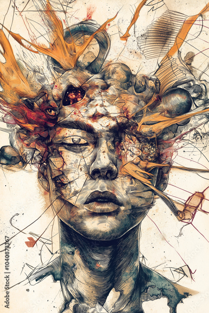 A surreal digital artwork portraying the concept of madness, with an ...