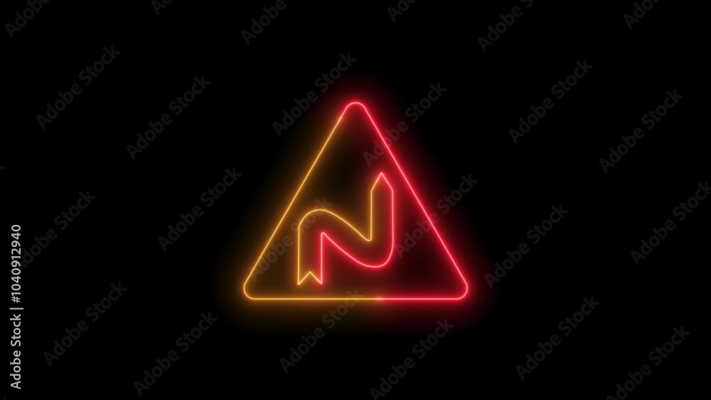 neon, glowing dangerous triangle road sign icon video animation ...