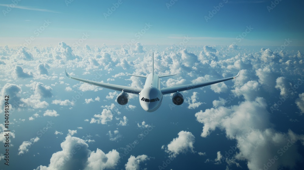 2410 60.A commercial jet flying high over the horizon, framed by a deep ...