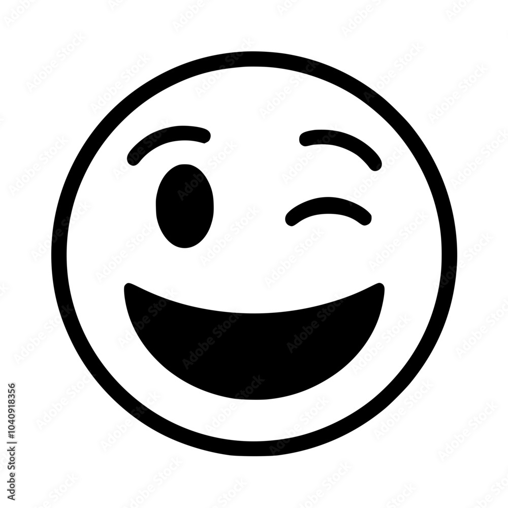 Winking Smiley Face Emoji Icon Illustration, Simple black-and-white ...