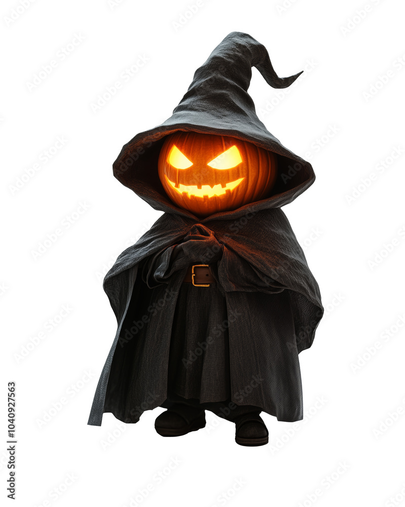Jack-o'-Lantern in Hooded Cloak and Wizard Hat, Transparent Background ...