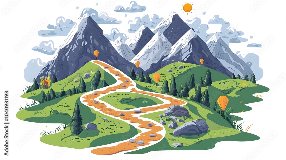 of a mountain path expanding into a strategic map overcoming challenges ...