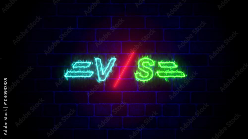 neon, glowing versus vs background video animation on brick wall ...