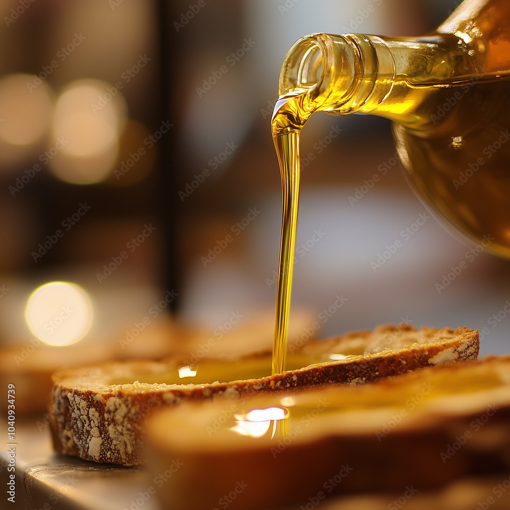 Olive oil being poured onto fresh bread during Las Jornadas del Olivar ...