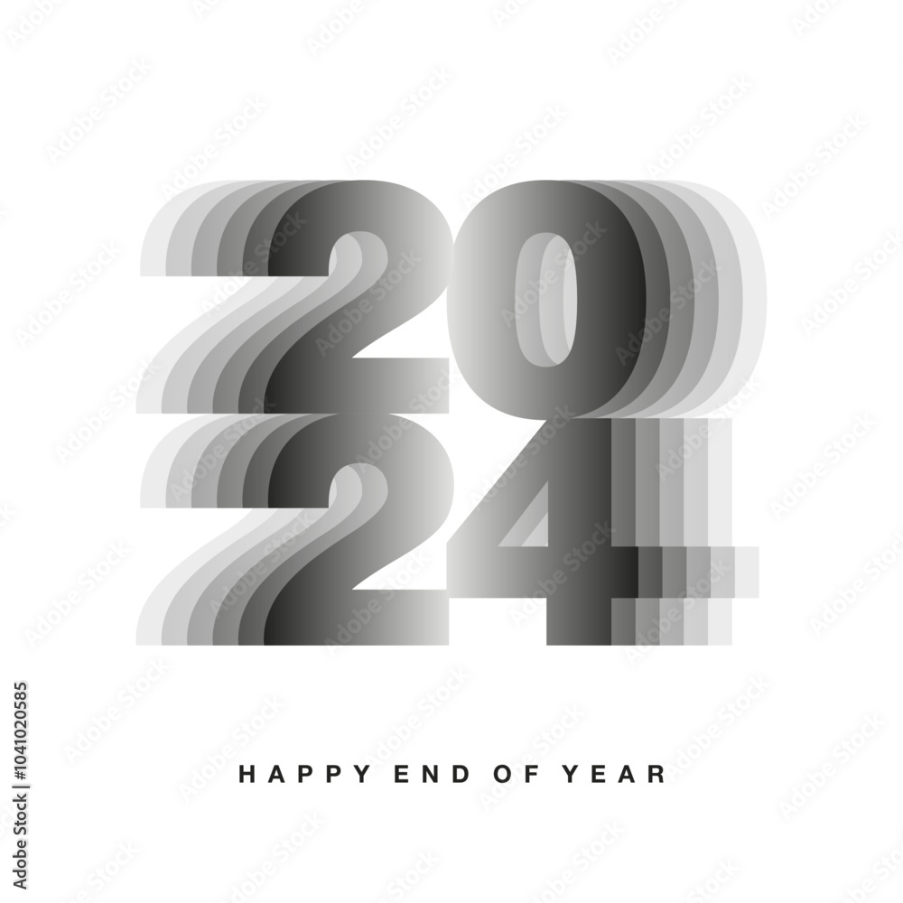 Happy end of year 2024 black typography with gray step blending numbers ...