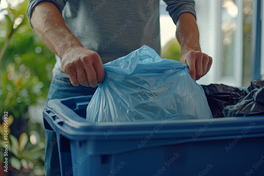Man taking out a garbage bag from a bin at home, close-up shot Stock ...