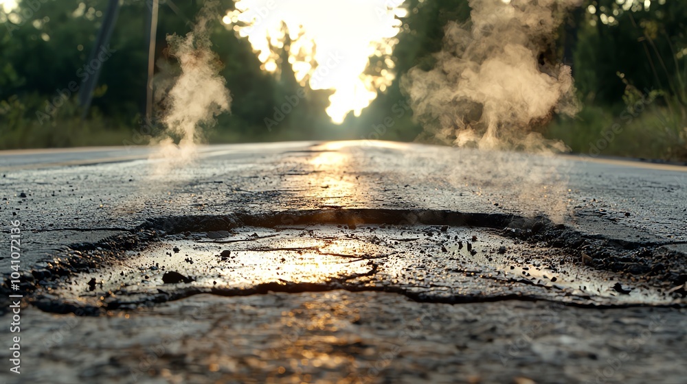 44 Heat haze rising from a hot asphalt road, extreme weather, scorching ...
