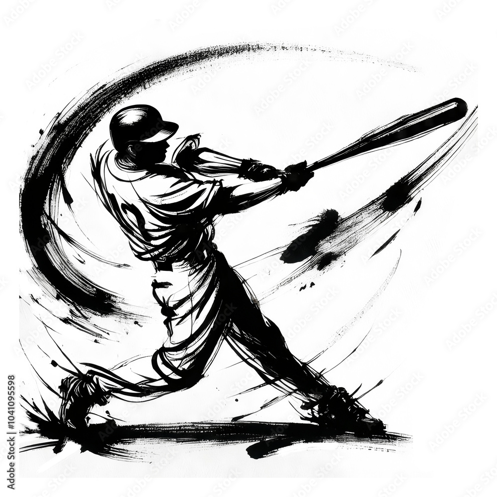 an ink drawing of a baseball player hitting a baseball in a transparent ...