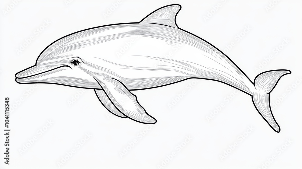This is a detailed drawing of a dolphin, perfect for adults to color in ...