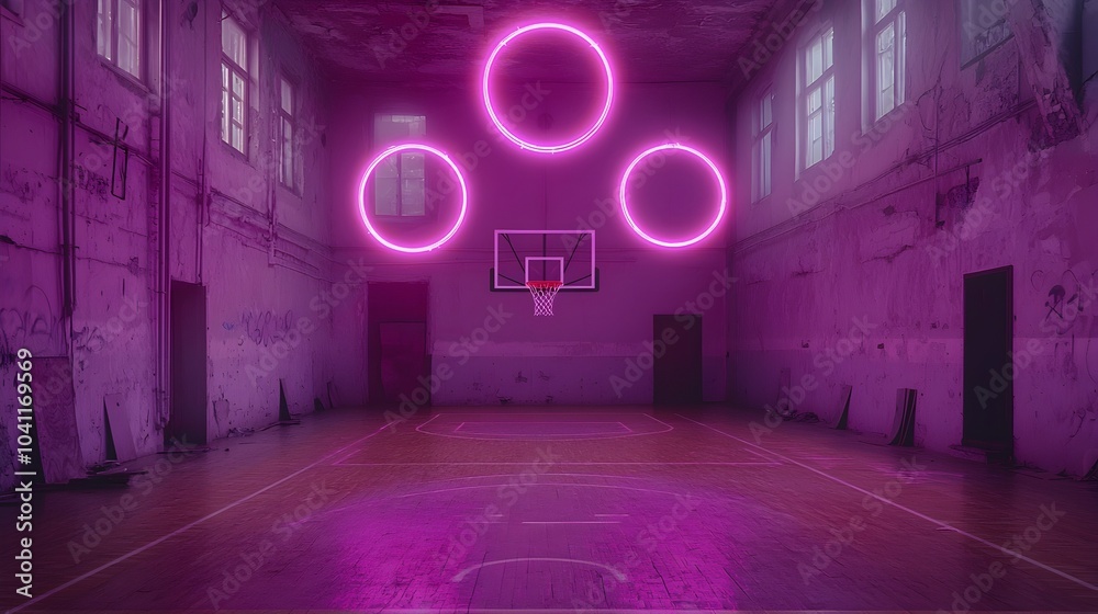 A photograph showcasing a modern gymnasium interior with holographic ...