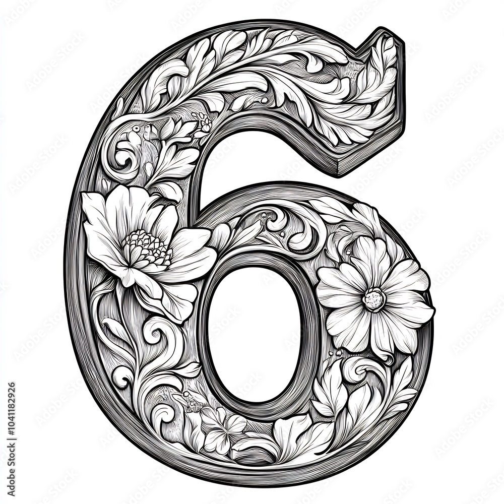 ภาพประกอบสต็อก Handdrawn numeric number 6 with a delightful black ... ภาพประกอบสต็อก Handdrawn numeric number 6 with a delightful black ...